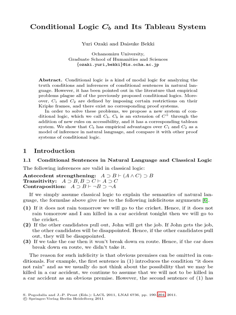 Conditional Logic and Its Tableau System: (Ozaki - Yuri, Bekki) @is ...