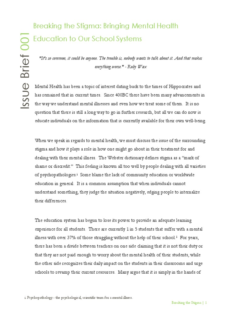 Issue Brief Breaking The Stigma | PDF | Social Stigma | Mental Disorder