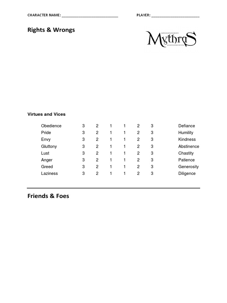 4 Lists Character Sheet (Mythras) | PDF