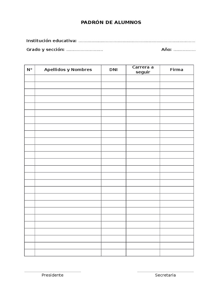 Hoja De Registro De Padres Imprimible