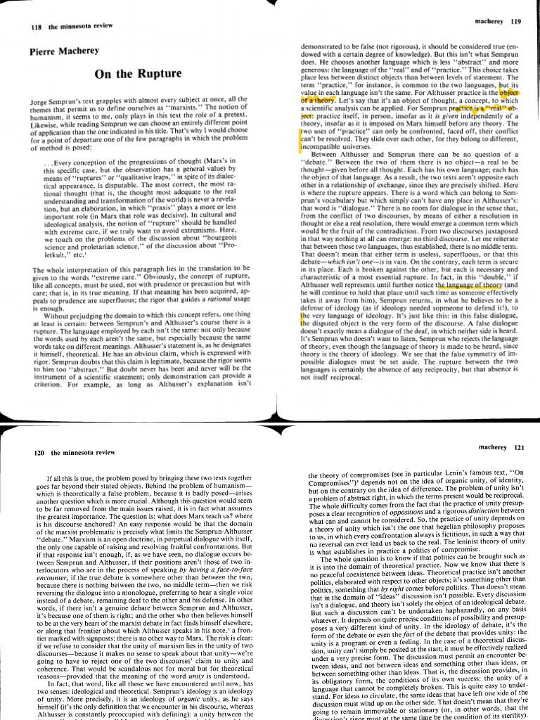 Pierre Macherey On The Rupture | PDF