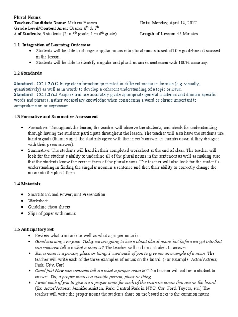 Plural Nouns | PDF | Plural | Grammatical Number