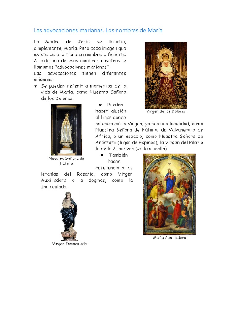Las Advocaciones Marianas | PDF | Santos de la tierra santa | María ...
