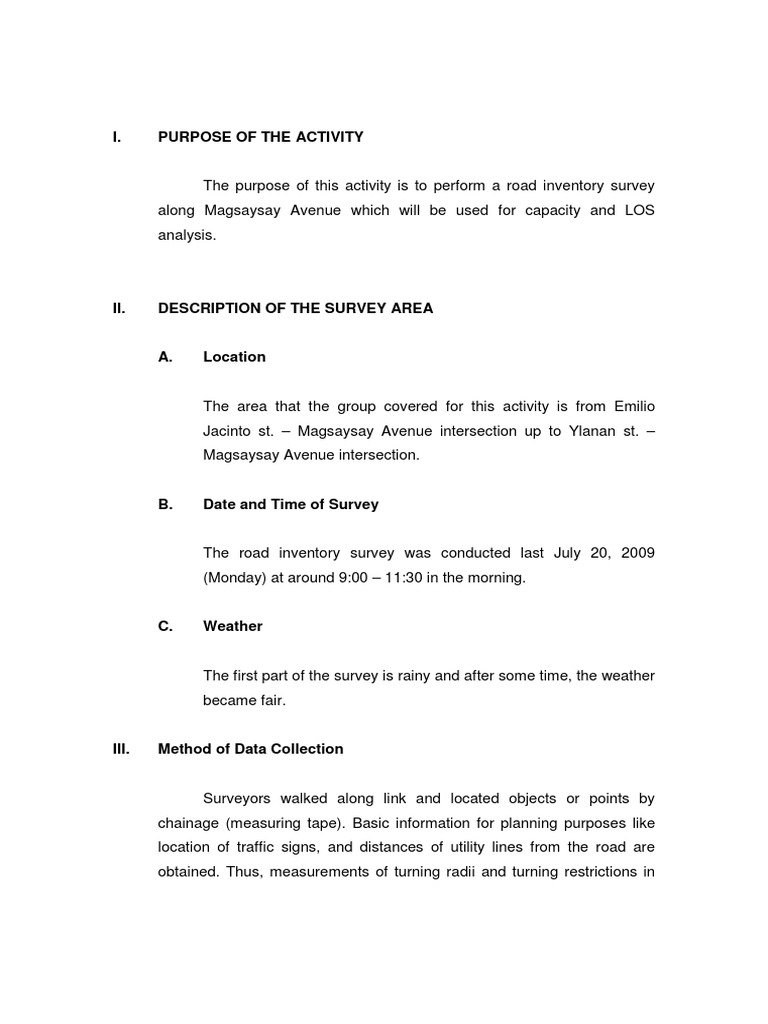 Road Inventory Survey of Magsaysay Avenue | PDF | Surveying | Road
