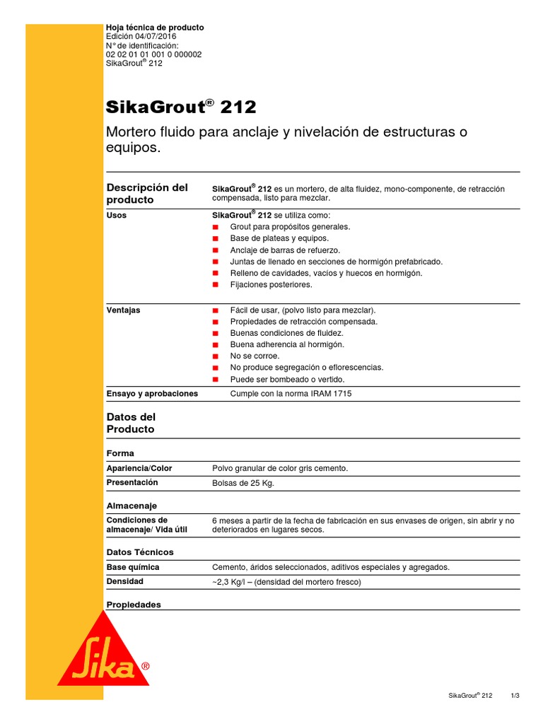SikaGrout 212 PDF | PDF | Cemento | Hormigón