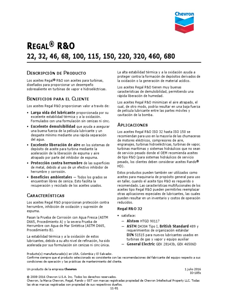 Ficha Tecnica Chevron | PDF | Lubricante | Petróleo