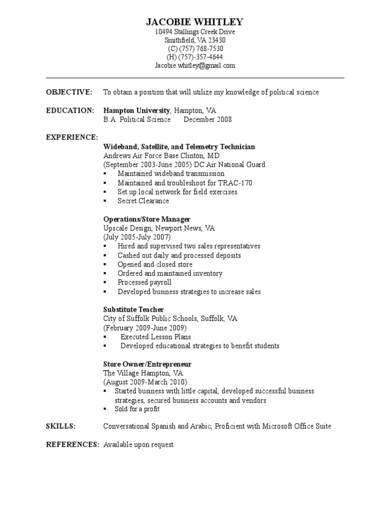 Jacobie Whitley Resume | PDF