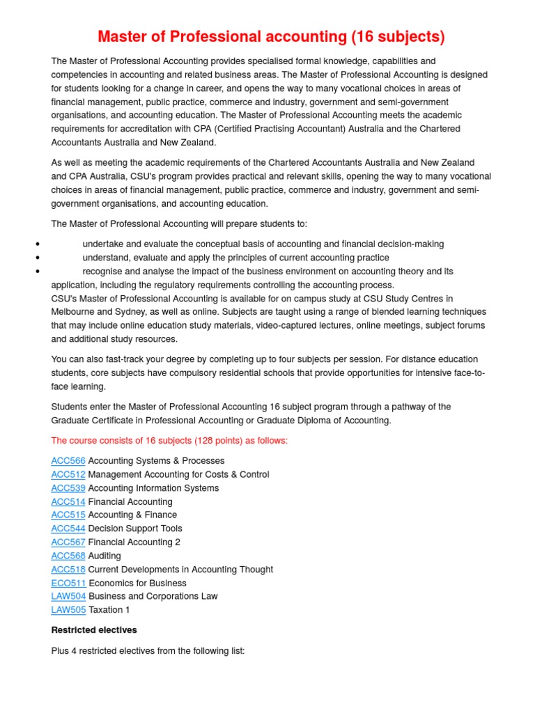 Master of Professional Accounting (16 Subjects) | PDF | Postgraduate ...