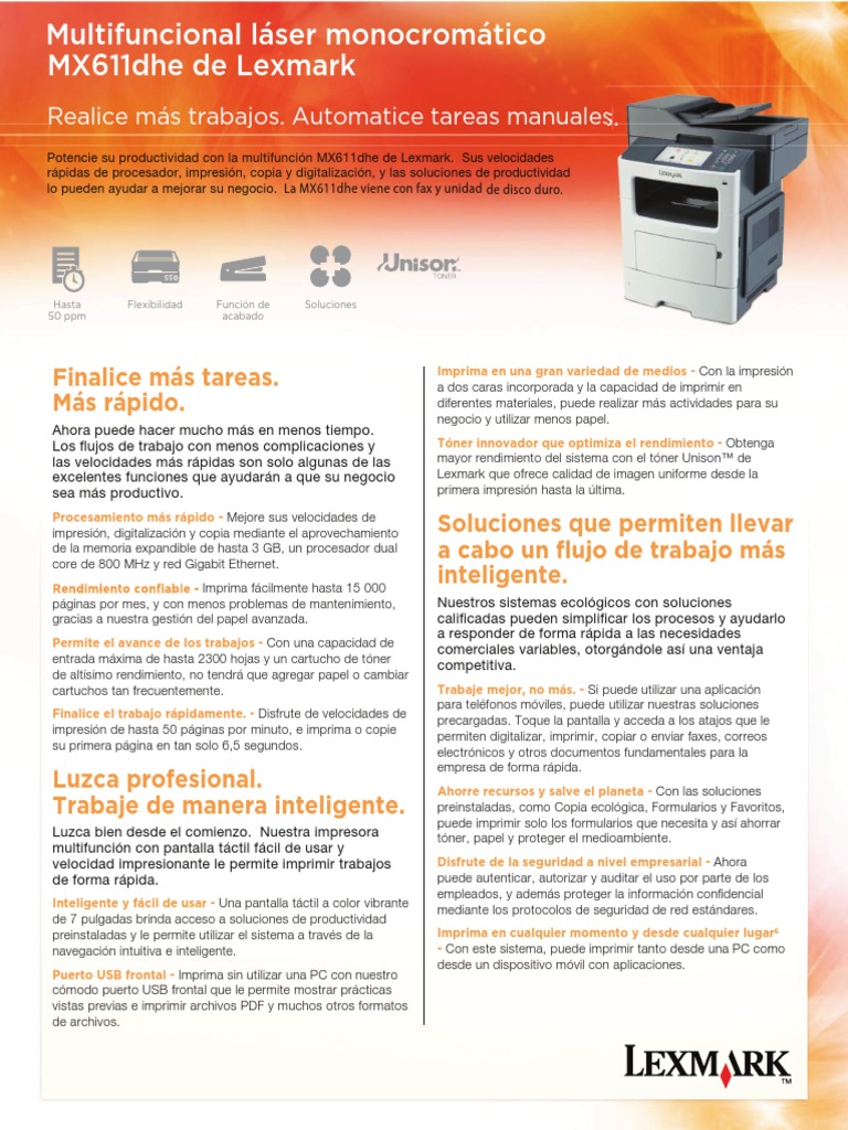 Lexmark-MX611 | USB | Impresora (Computación)