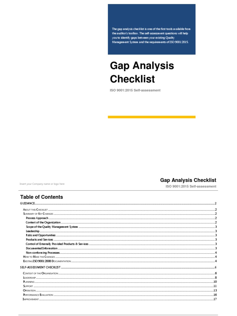Gap Analysis Checklist | PDF | Iso 9000 | Quality Management