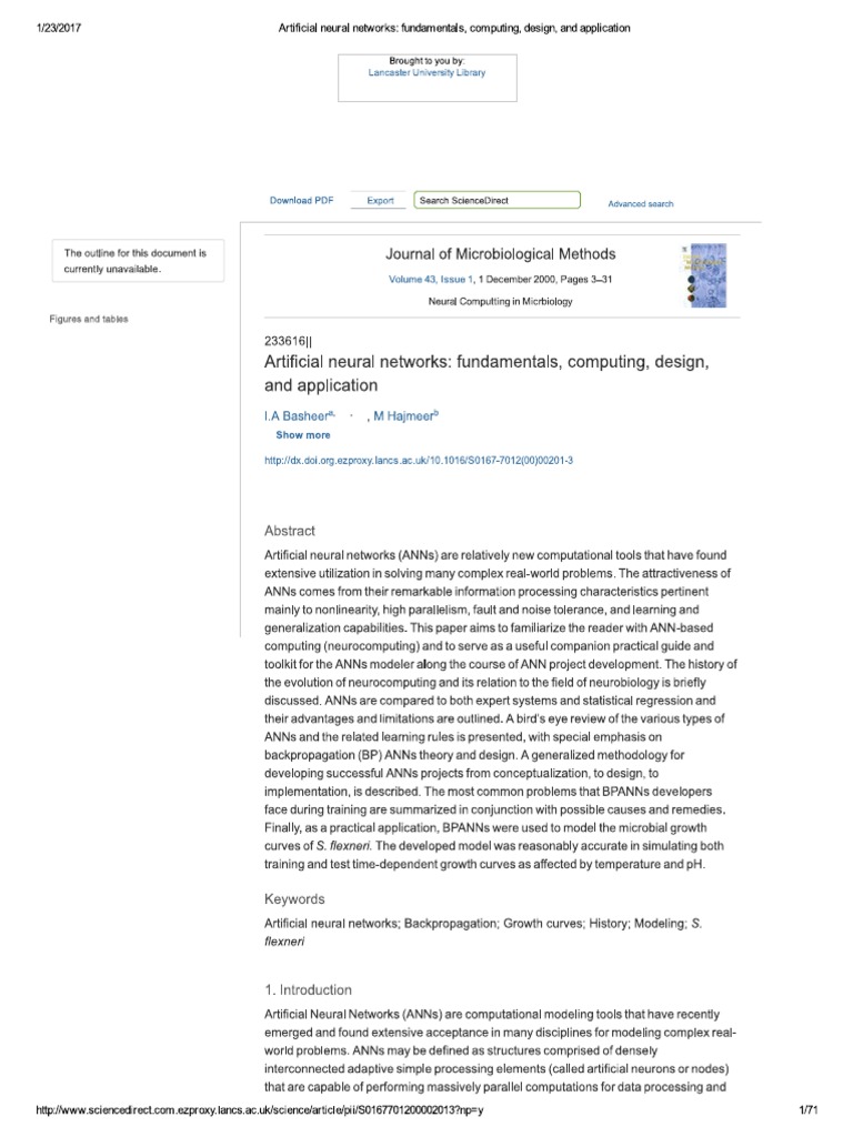 Artificial Neural Networks - Fundamentals, Computing, Design, and Application | PDF