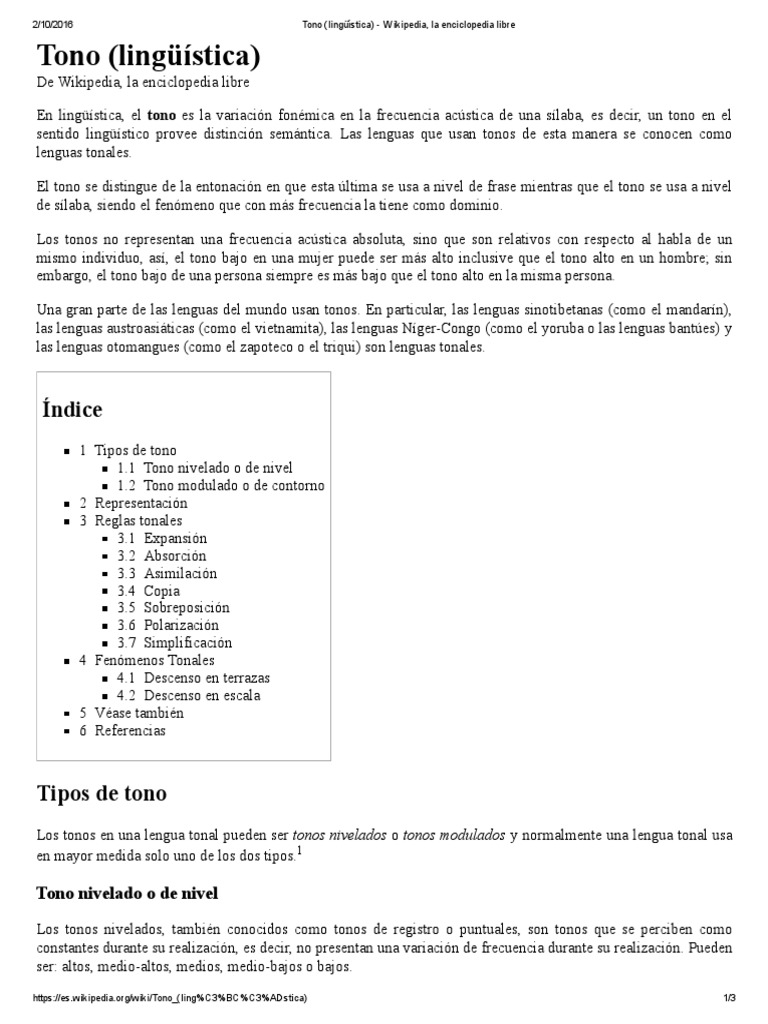 Tono (Lingüística) - Wikipedia, La Enciclopedia Libre | PDF | Fonética ...