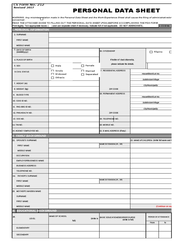 CS Form No. 212 Revised Personal Data Sheet 2_new | Crimes | Crime & Justice