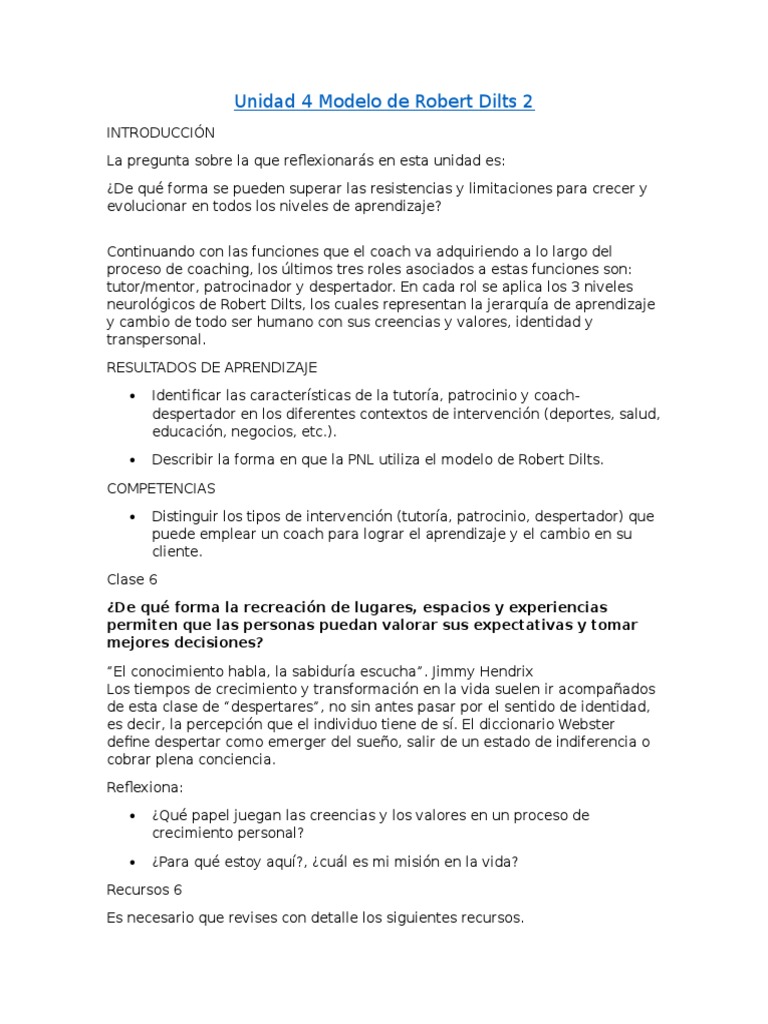 Recursos del Modelo de Robert Dilts | PDF