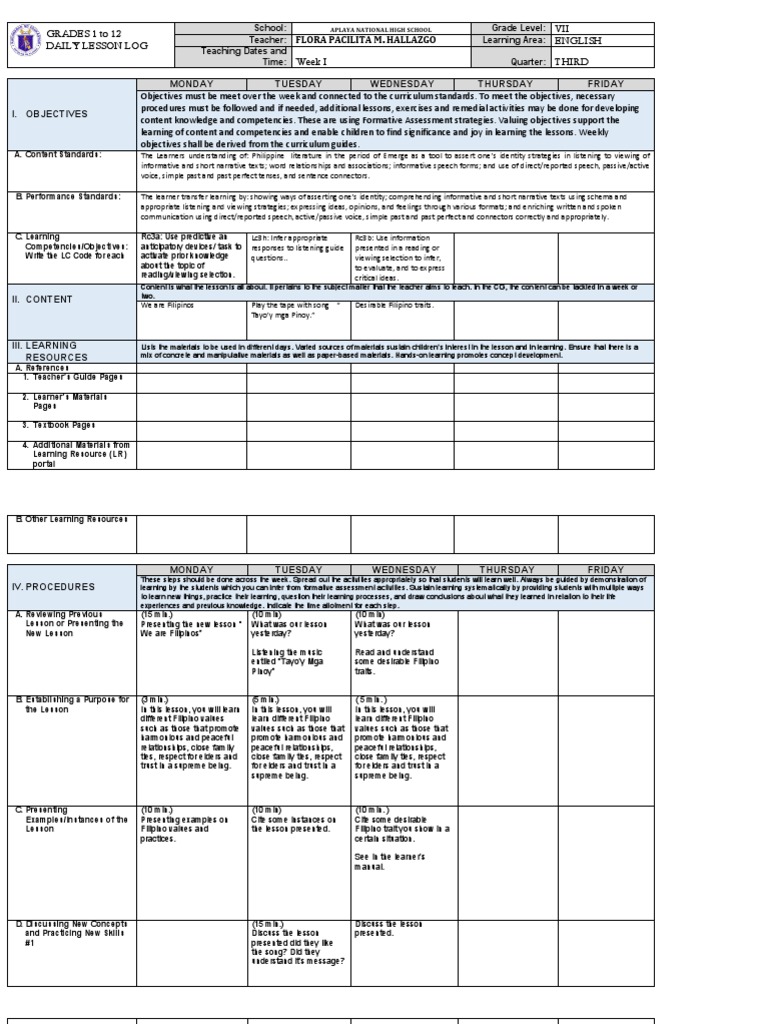 DLL Grade 7 English | PDF | Learning | English Language