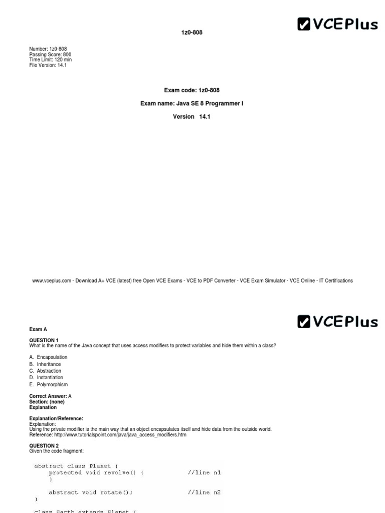 Aindumps1z0 808v20151008by Minnie58q Pdf C Programming Language Inheritance 