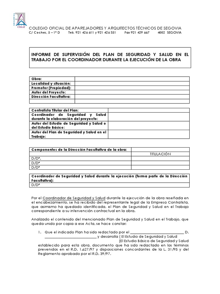 Informe de Supervisión de Seguridad en Obra | PDF | La seguridad ...