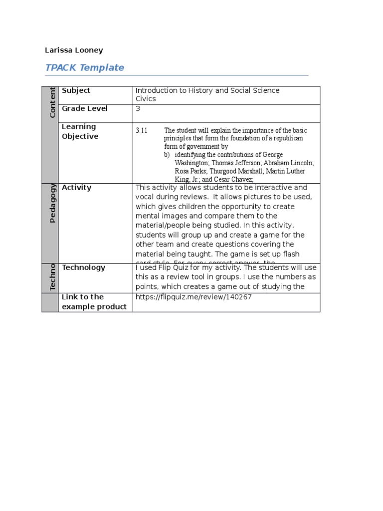 TPACK Template: T Subject | PDF