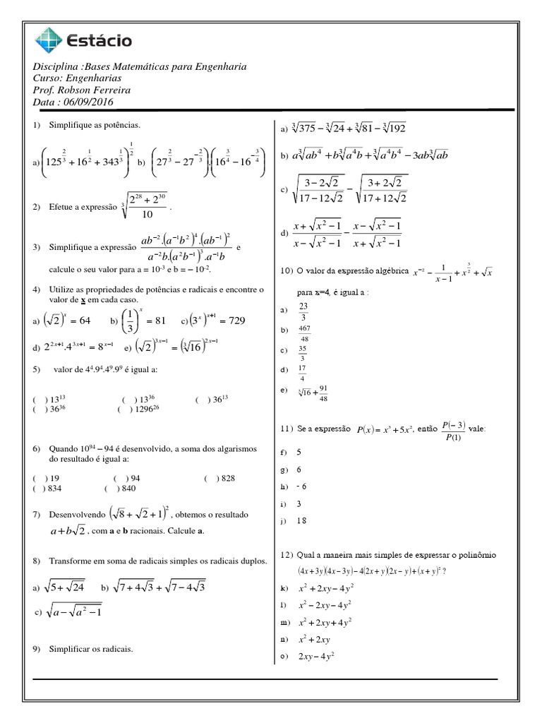 Exercicios Bases Matematicas | PDF | Produtos | Science