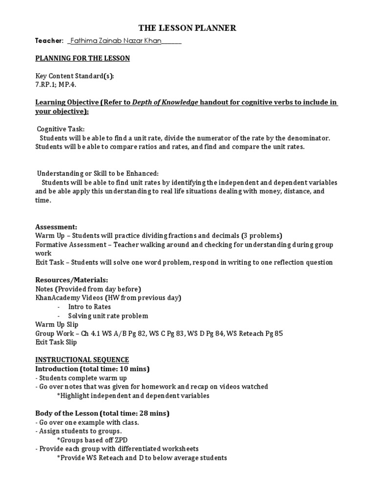 Unit Rates Lesson Plan | Download Free PDF | Fraction (Mathematics ...