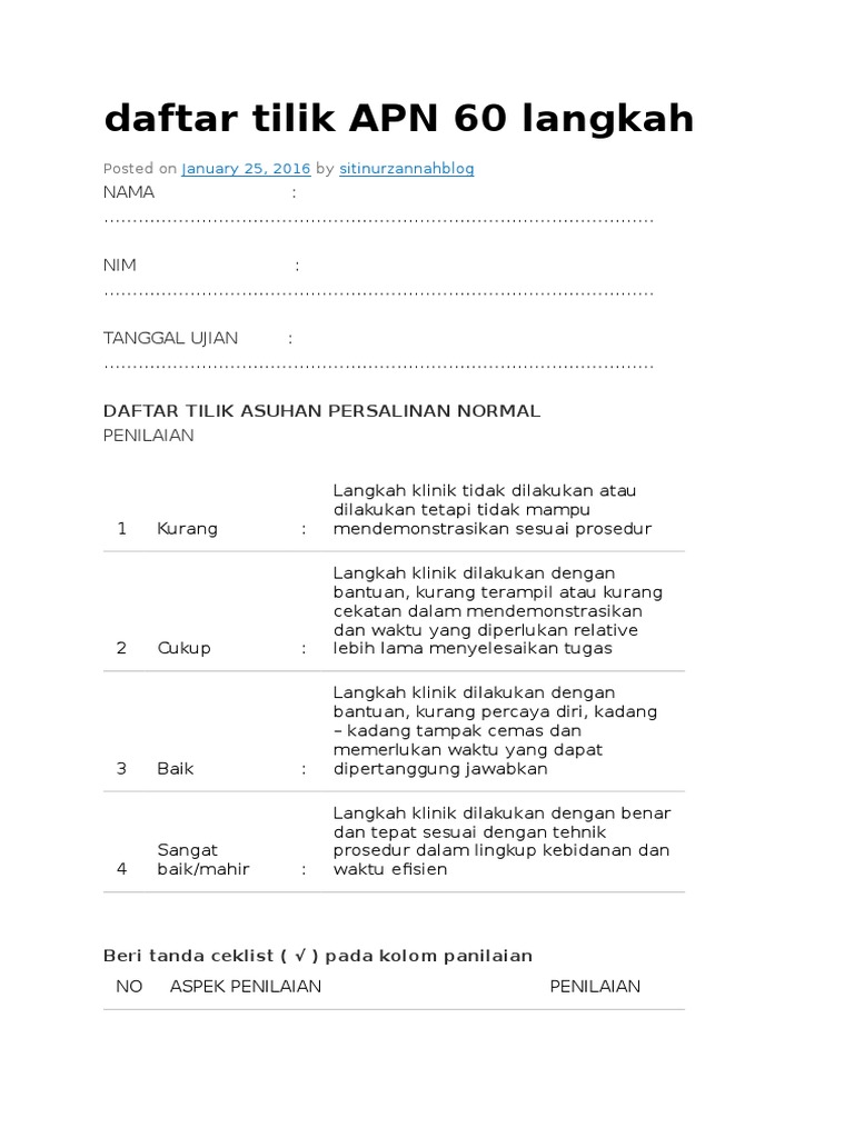 Daftar Tilik APN 60 | PDF