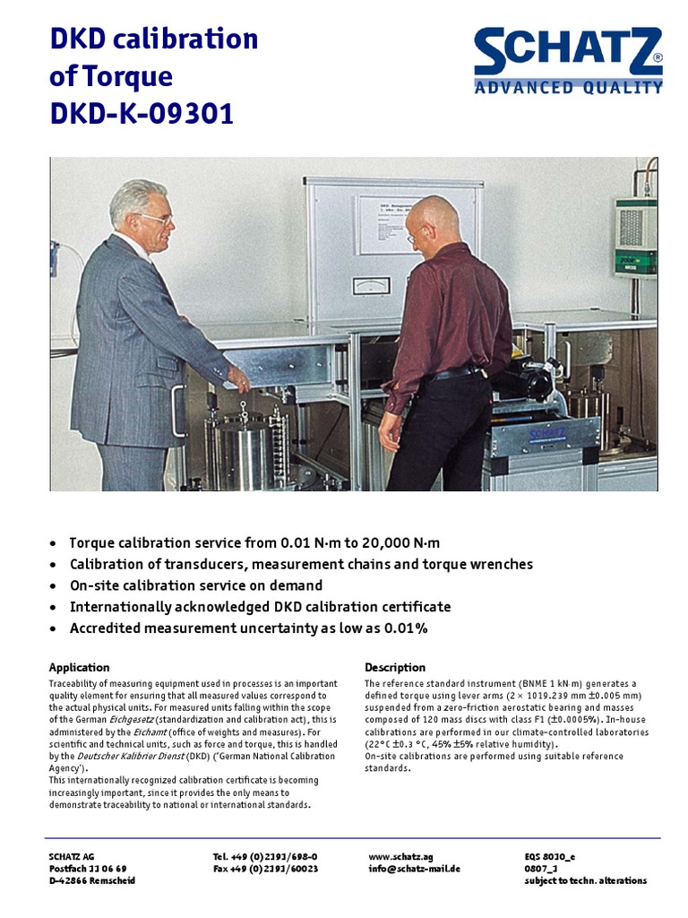 DKD Calibration of Torque DKD K 09301 EQS 8010 Datasheet SCHATZ en ...
