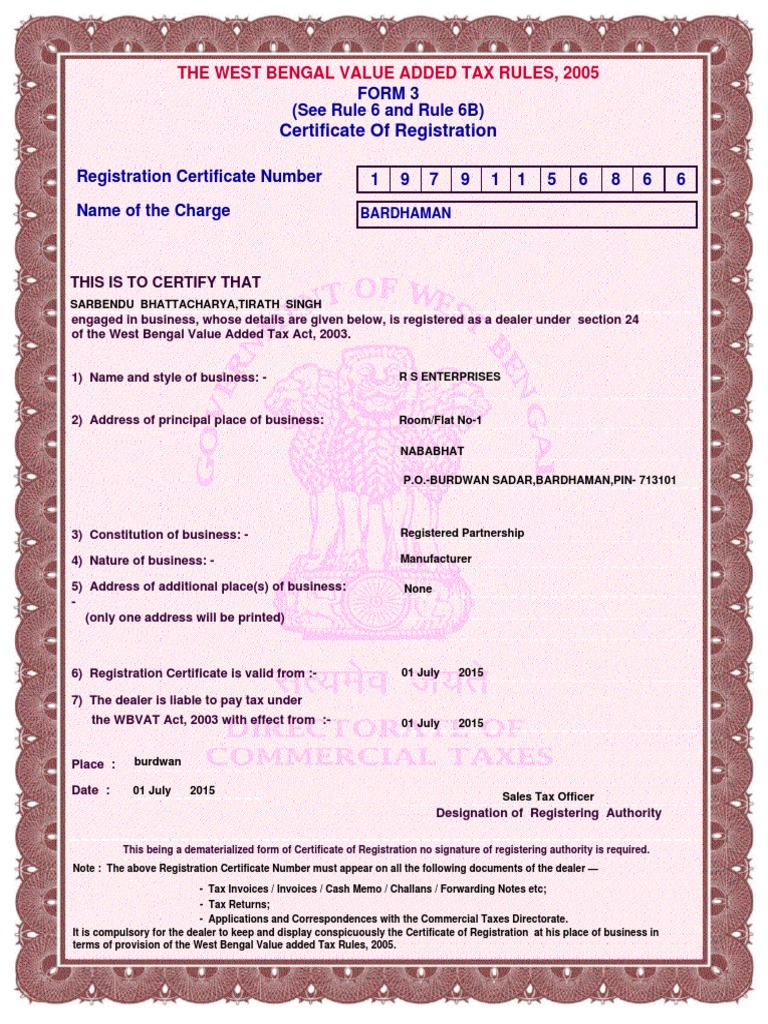 Vat Registration Certificate | PDF