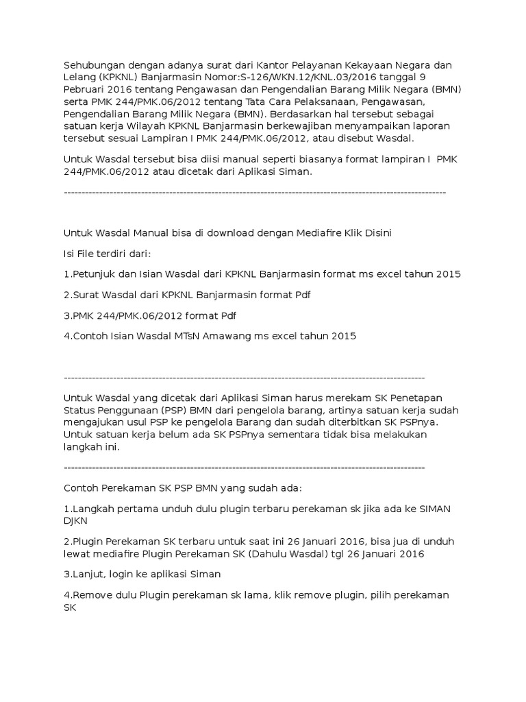 Petunjuk Laporan Siman Wasdal | PDF