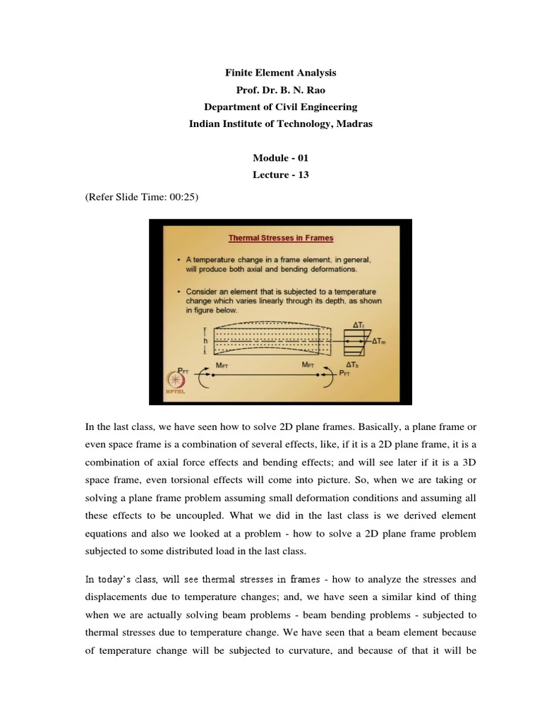 Finite Element Analysis Prof. Dr. B. N. Rao Department of Civil ...