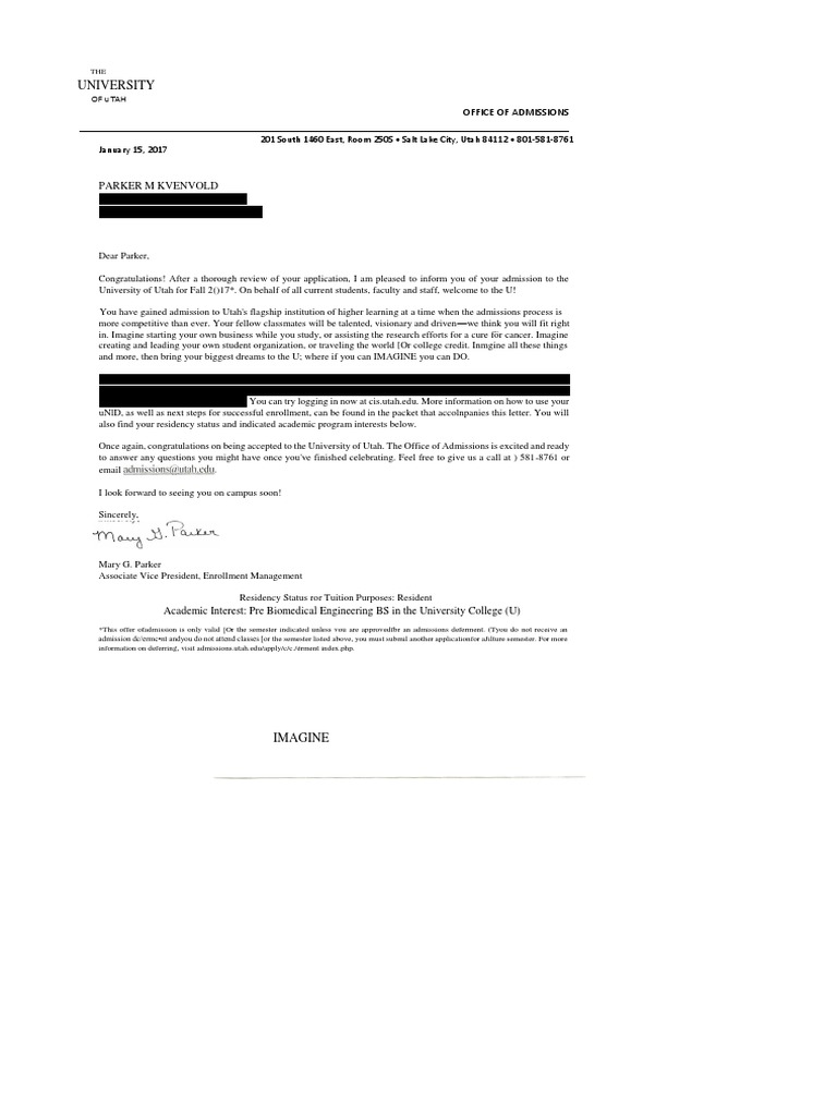 U of U Acceptance | PDF | Academia | Students