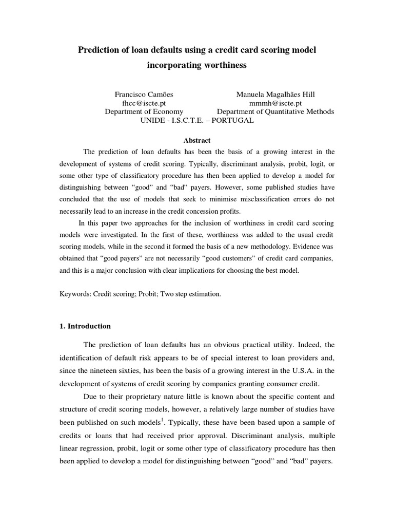 Prediction of Loan Defaults Using A Credit Card Scoring Model ...