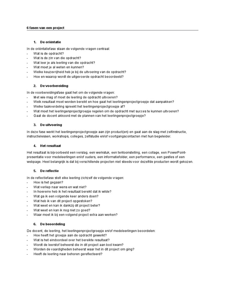 6 Fasen Van Een Project | PDF