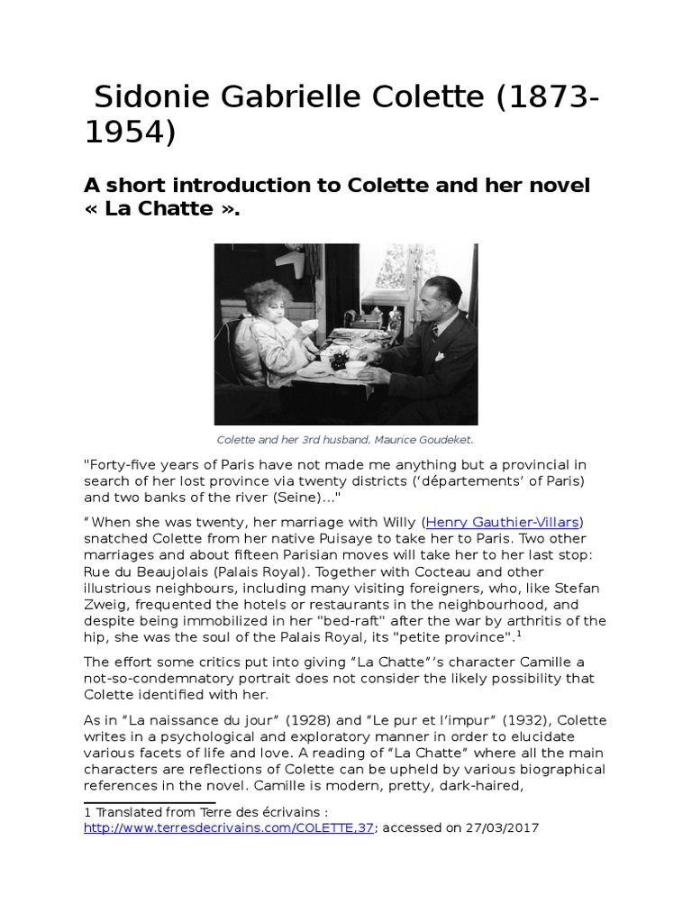Introduction To Colette and La Chatte | PDF