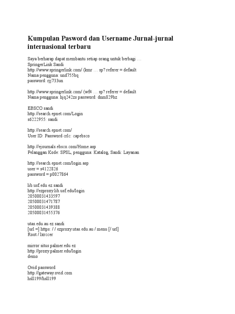 Kumpulan Pasword Dan Username Jurnal | PDF