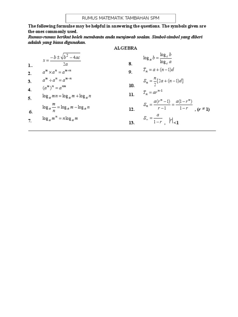 Rumus Matematika SPM | PDF | Metode & Bahan Ajar