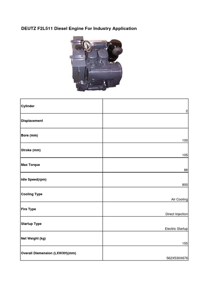 DEUTZ F2L511 Diesel Engine Specs | PDF