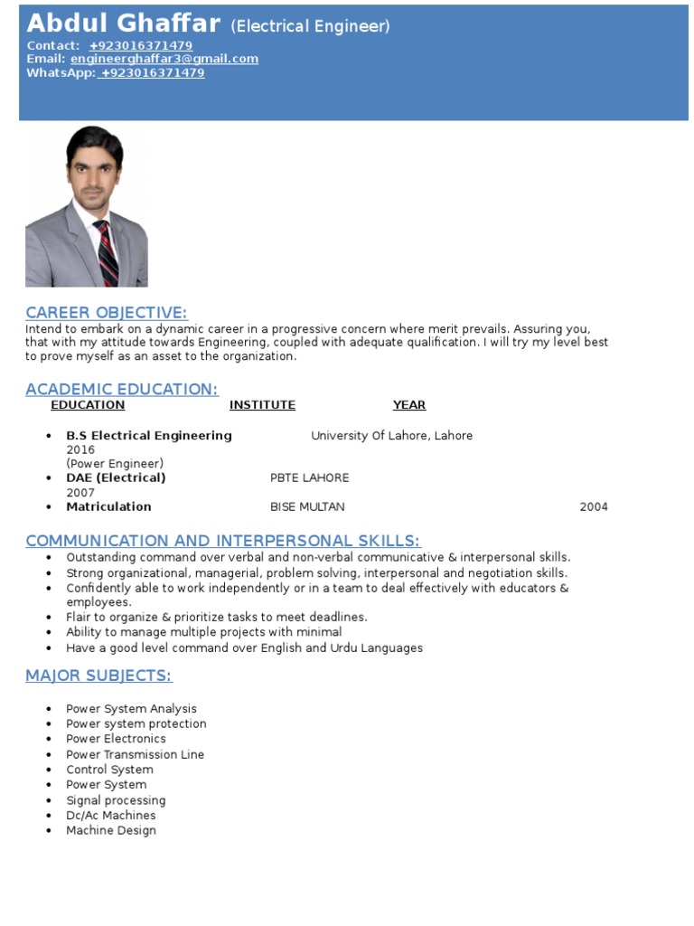 Ghaffar CV | PDF | Electric Power System | Electrical Engineering