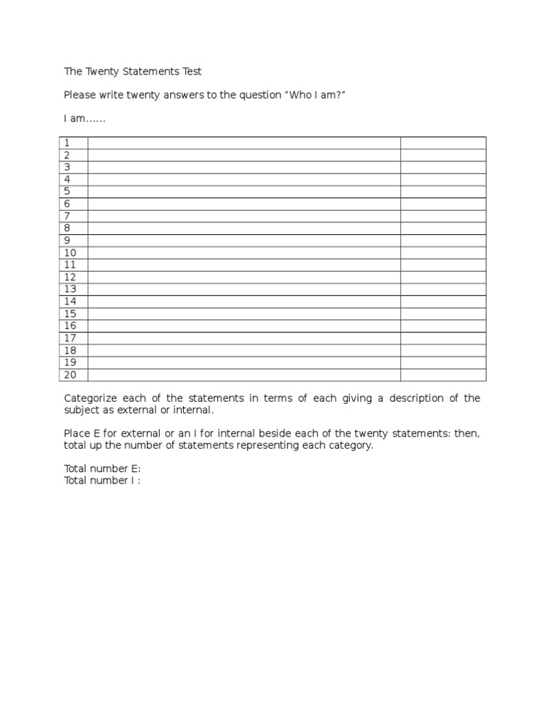The Twenty Statements Test | PDF