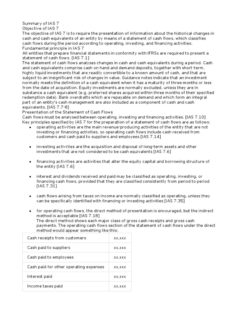 Summary of IAS 7 PDF | PDF | Cash Flow Statement | Investing