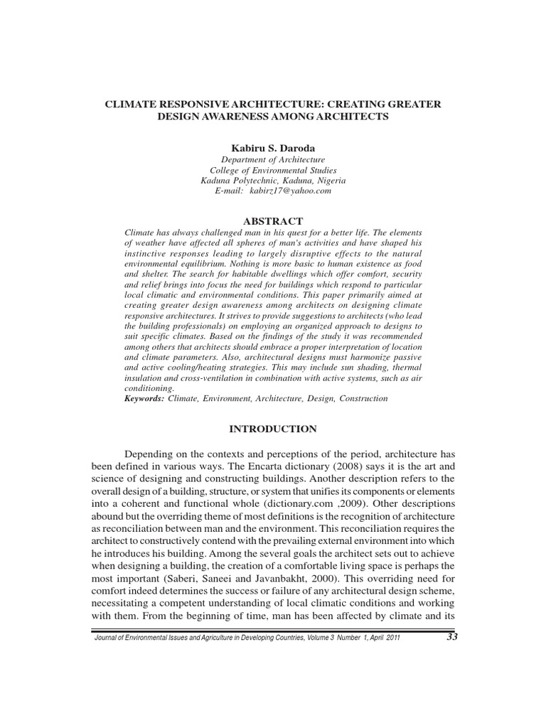 Climate Responsive Architecture Creating Greater Design Awareness Among