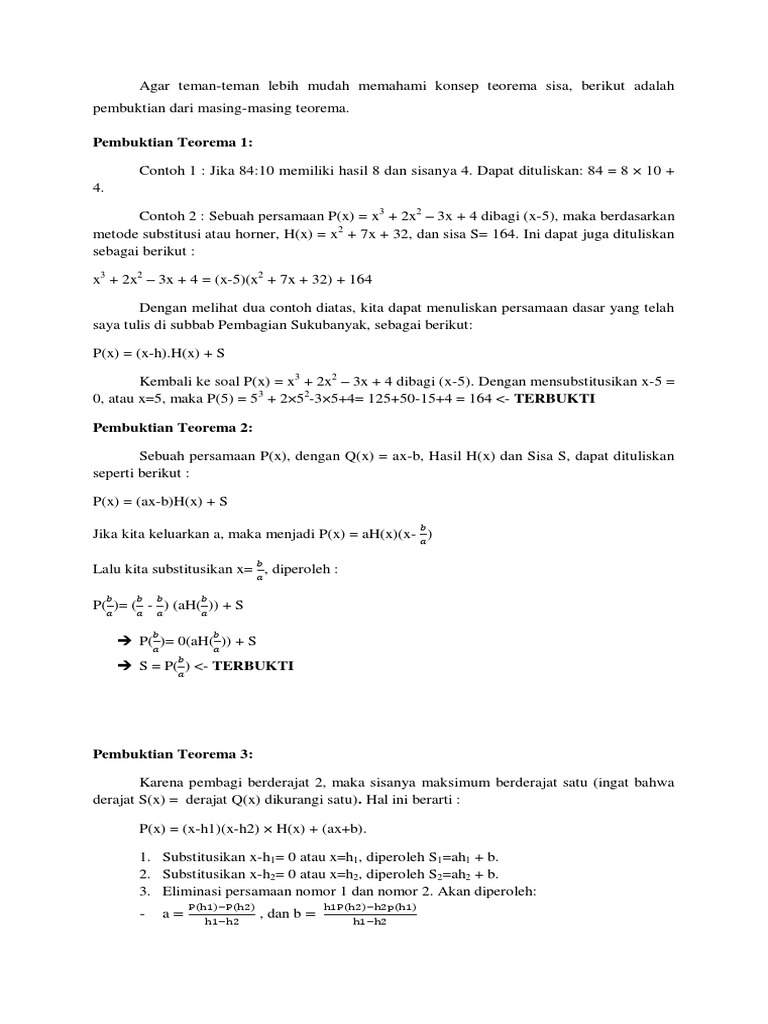 Pembuktian Teorema Sisa | PDF