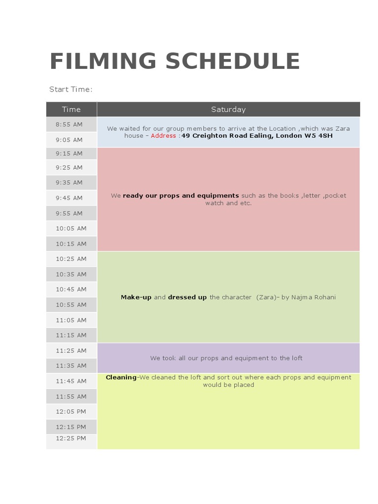 Filming Schedule | PDF