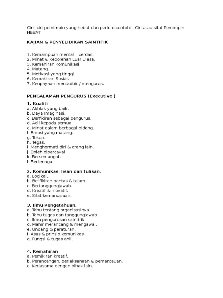 Ciri-Ciri Pemimpin Hebat dan Inspiratif | PDF | Sains & Matematika