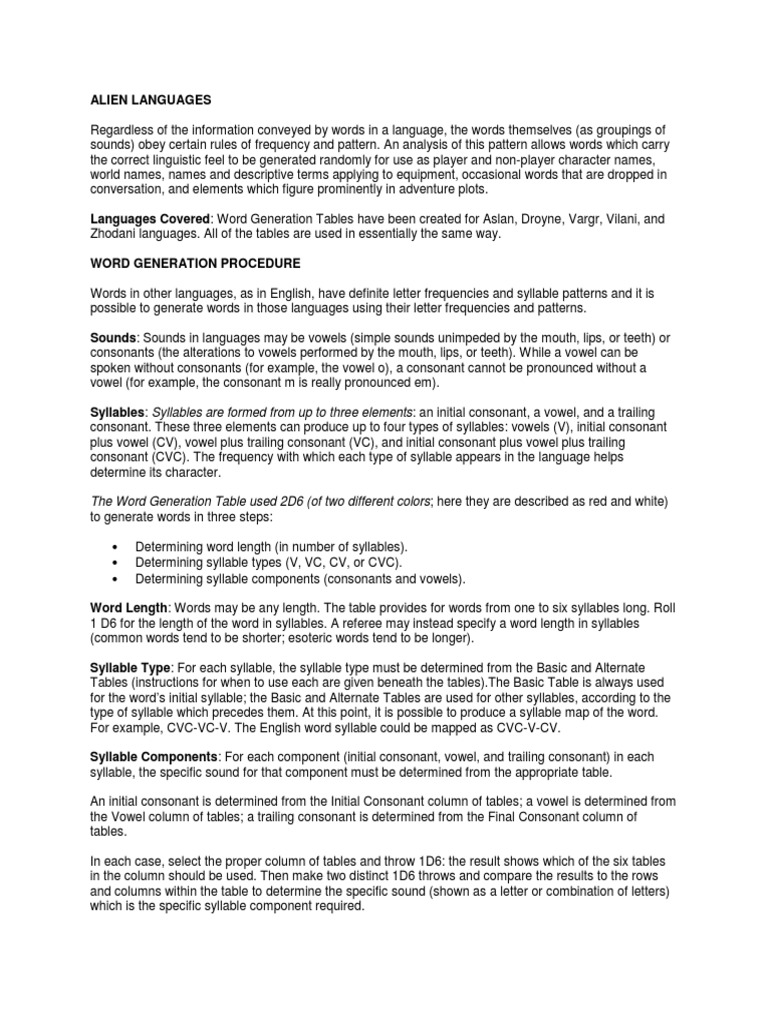 Traveller Languages | PDF | Syllable | Consonant