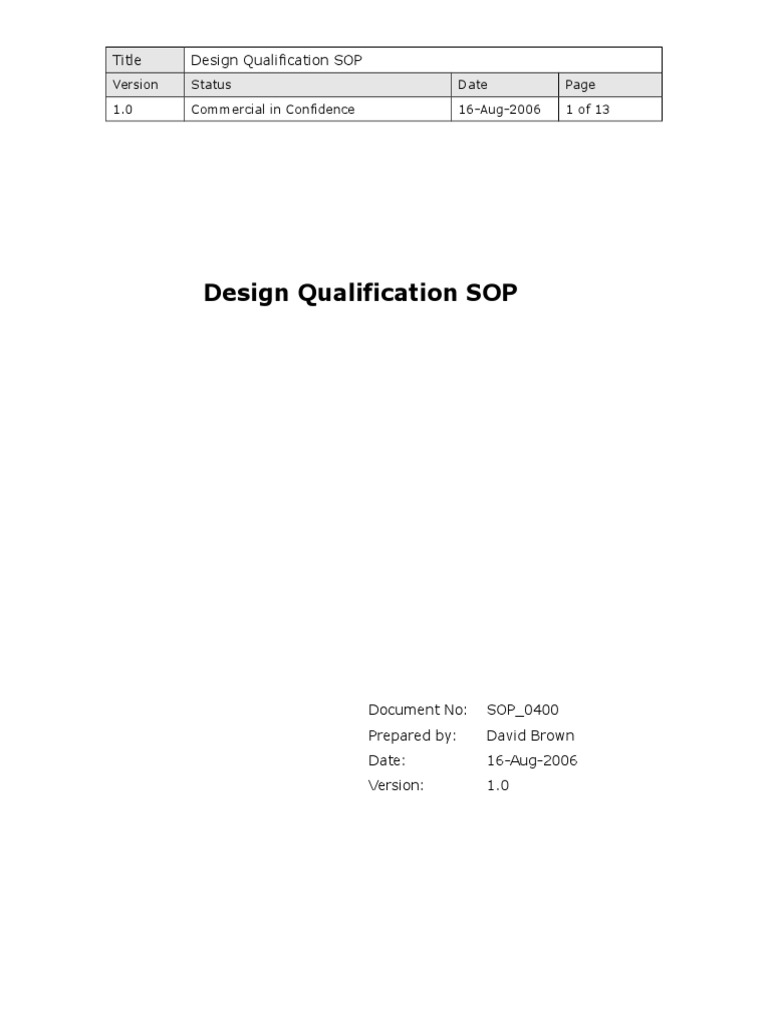 SOP - 0400 - 10 - Design Qualification SOP | PDF | Verification And Validation | Specification ...
