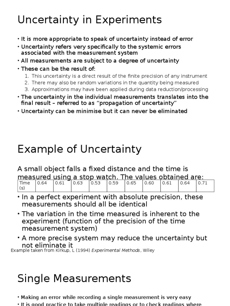 Uncertainty in Experiments | PDF | Uncertainty | Accuracy And Precision