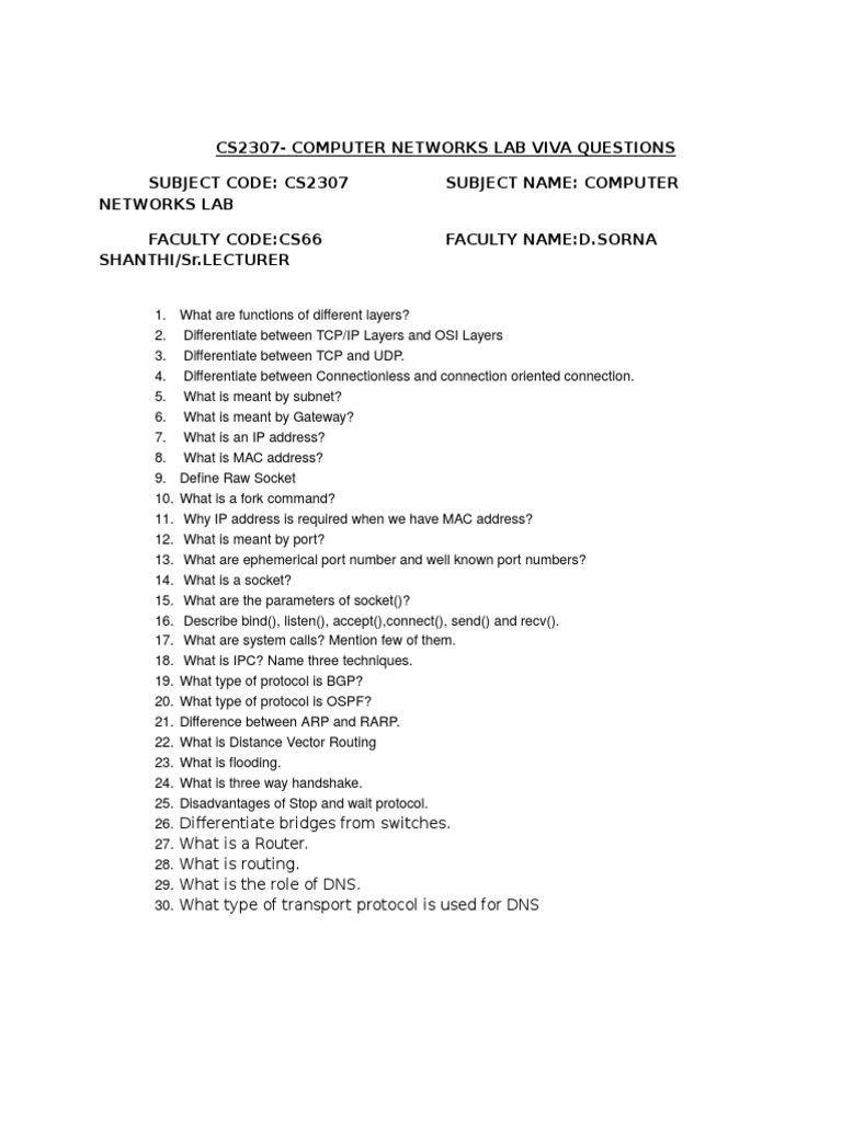 Cs2307 - Computer Networks Lab Viva Questions | PDF