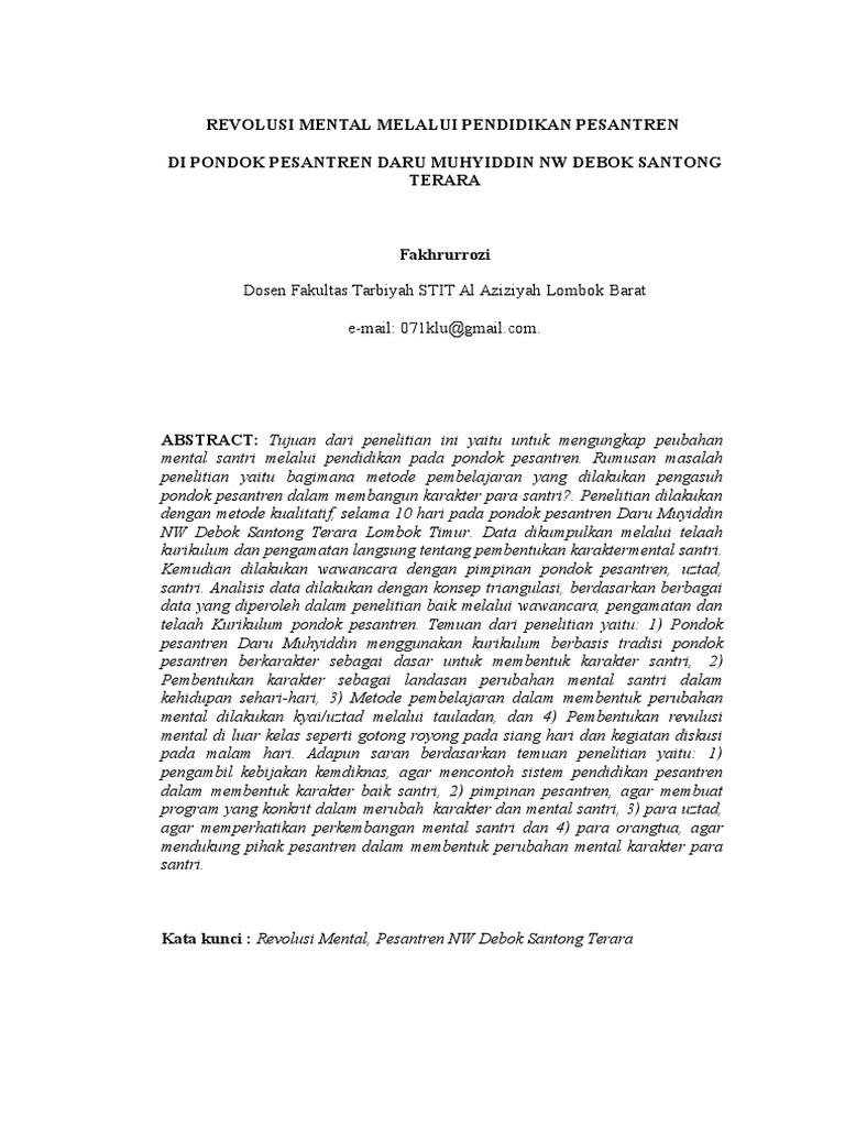 Revolusi Mental Melalui Pendidikan Pesantren NW Debok | PDF