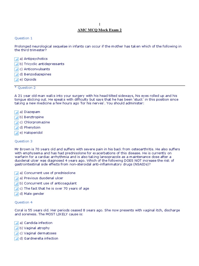 AMC MCQ Mock Exam Questions | PDF | High Density Lipoprotein | Cholesterol