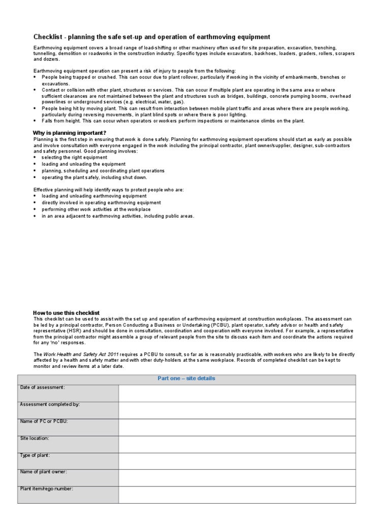 Earthmoving Checklist | PDF | Traffic | Heavy Equipment